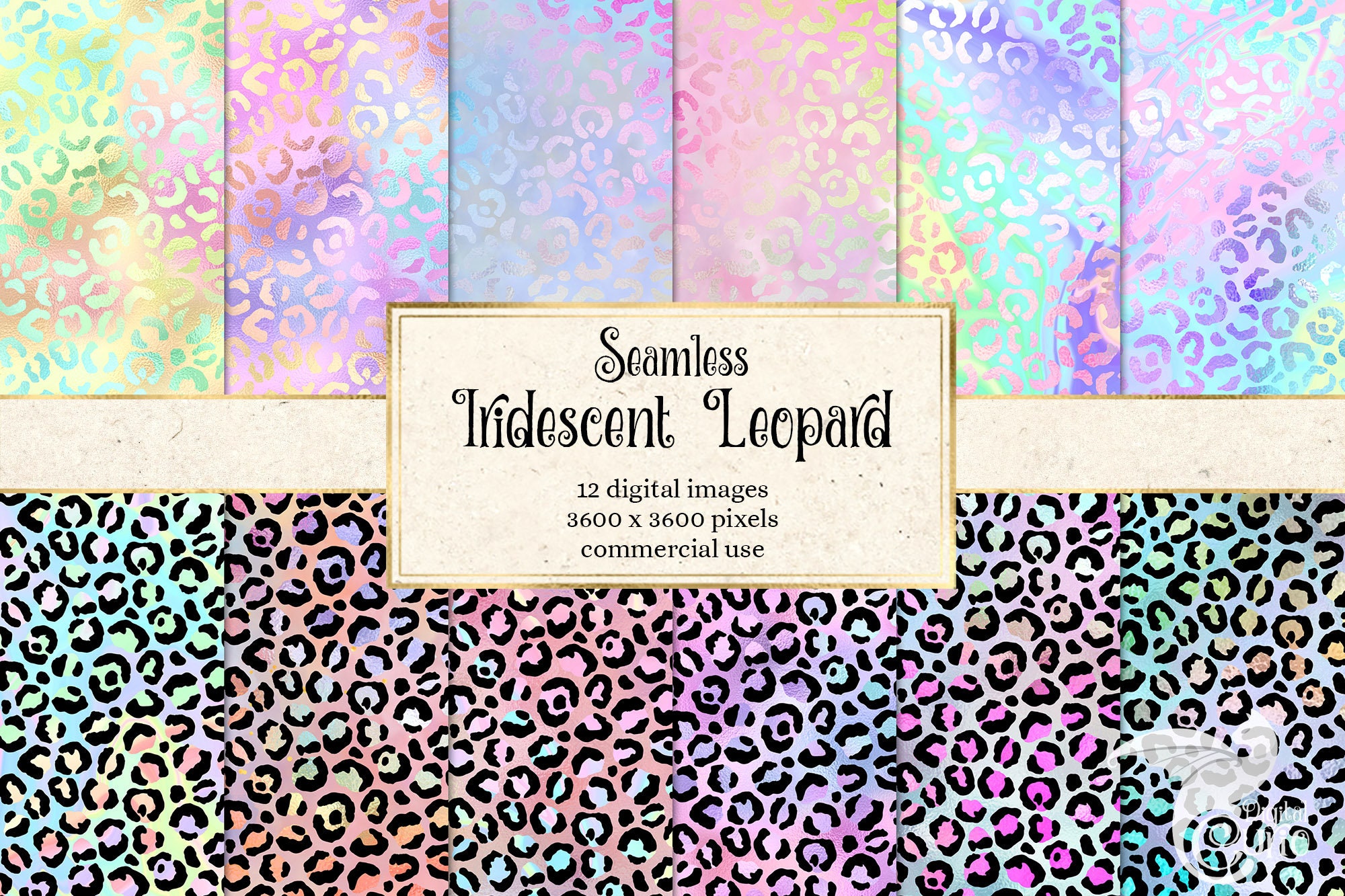 Iridescent Leopard Print Digital Paper seamless leopard skin pattern ...