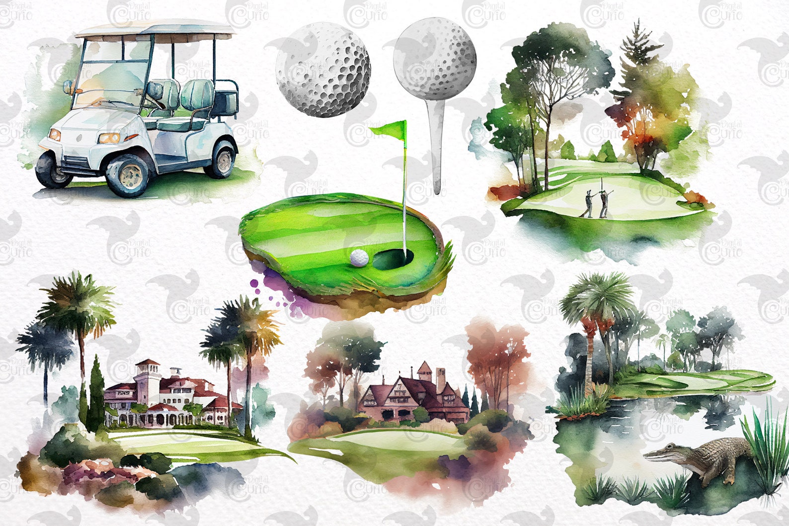 Watercolor Golf Clipart Springtime Cute Golf Clip Art - Etsy