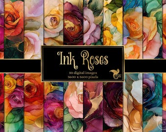Ink Roses Digital Paper - Alcohol Ink Textures for Spring, Printable ...
