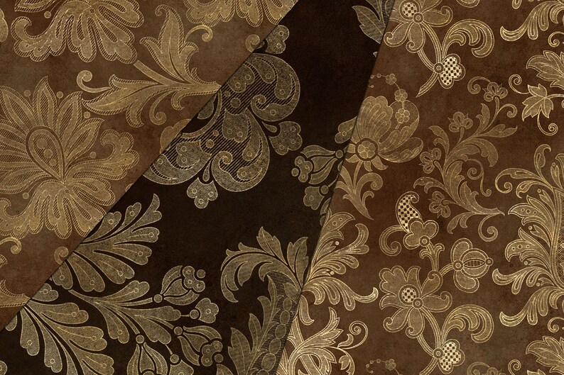 Gold Floral Velvet Digital Paper, Seamless Damask Patterns (digital ...