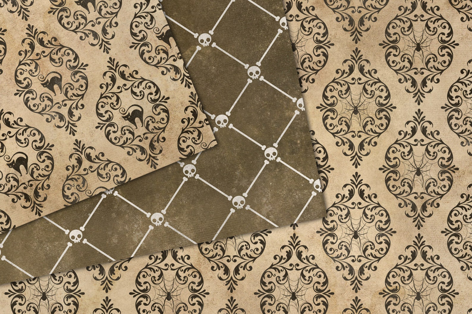 Vintage Halloween Damask Digital Paper Seamless Patterns and - Etsy