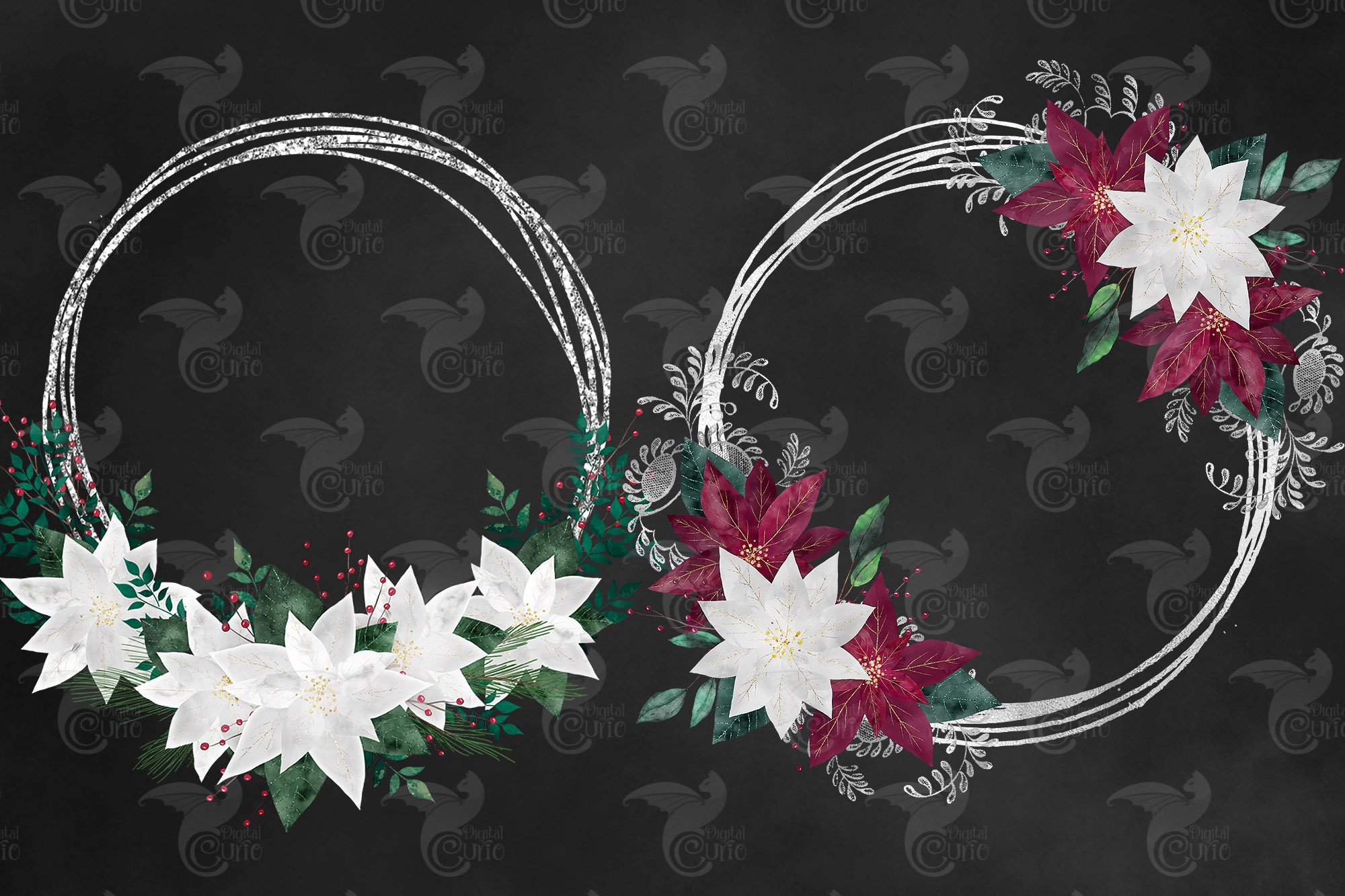 Poinsettia Wreath Clipart Christmas Floral Wreath Clip Art in | Etsy