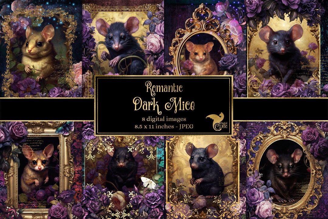 Romantic Dark Mice Journal Paper, Notebook Digital Paper Rococo Fantasy ...