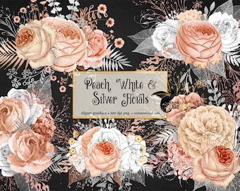 Watercolor Floral Clipart White and Peach Flower - Etsy