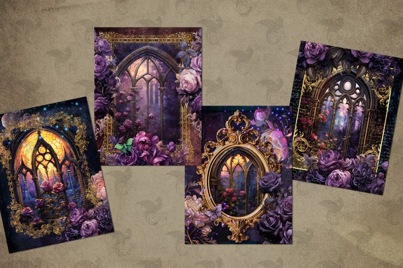 Romantic Dark Windows Journal Paper Notebook Digital Paper - Etsy