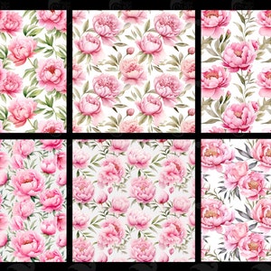 Watercolor Pink Peony Digital Paper, Floral Peonies Seamless Printable ...