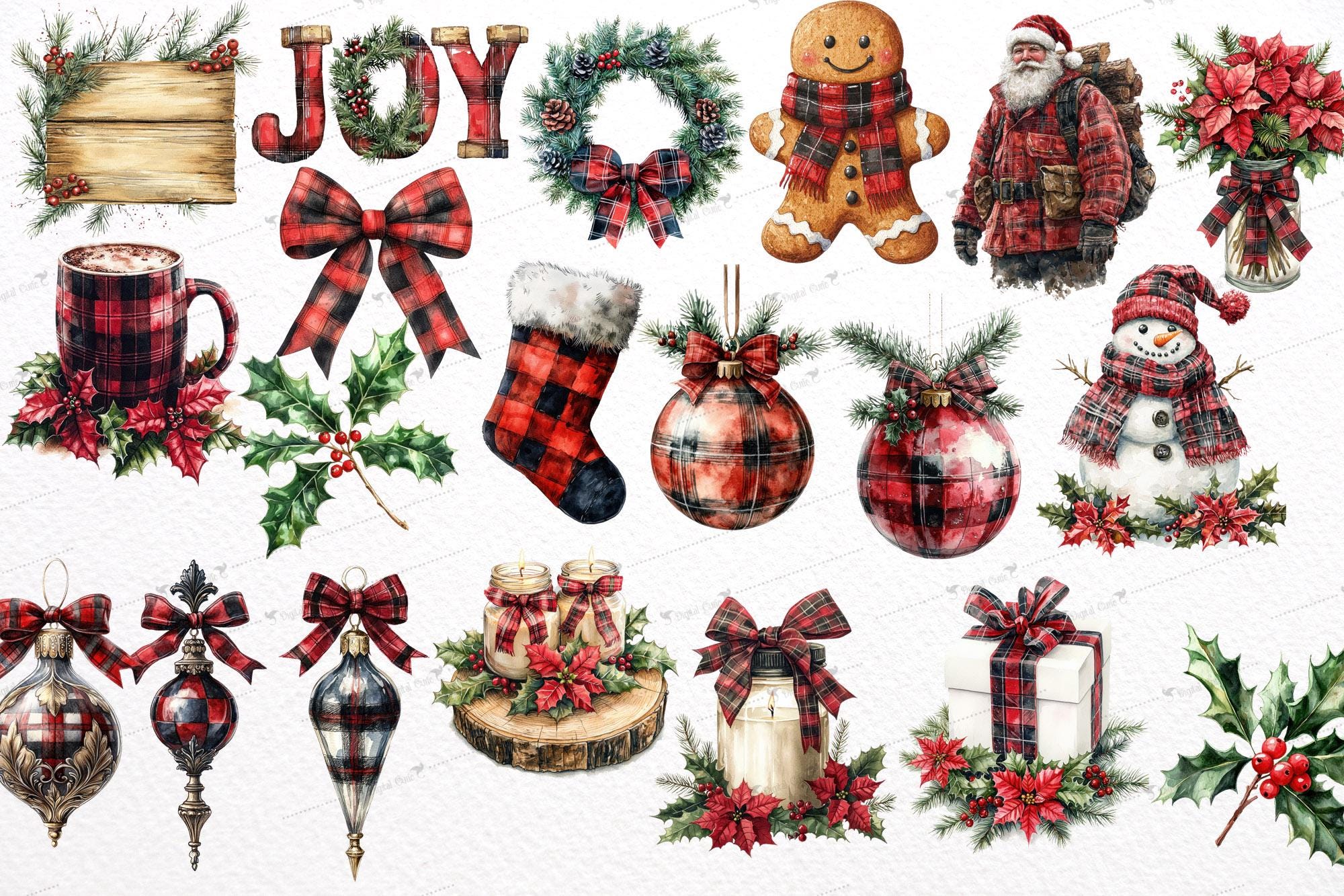 Watercolor Farmhouse Christmas Clipart – Rustic Winter PNG Graphics ...