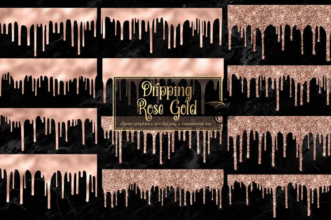 Rose Gold Glitter Drips Clipart – Shimmering PNG Overlays (digital ...