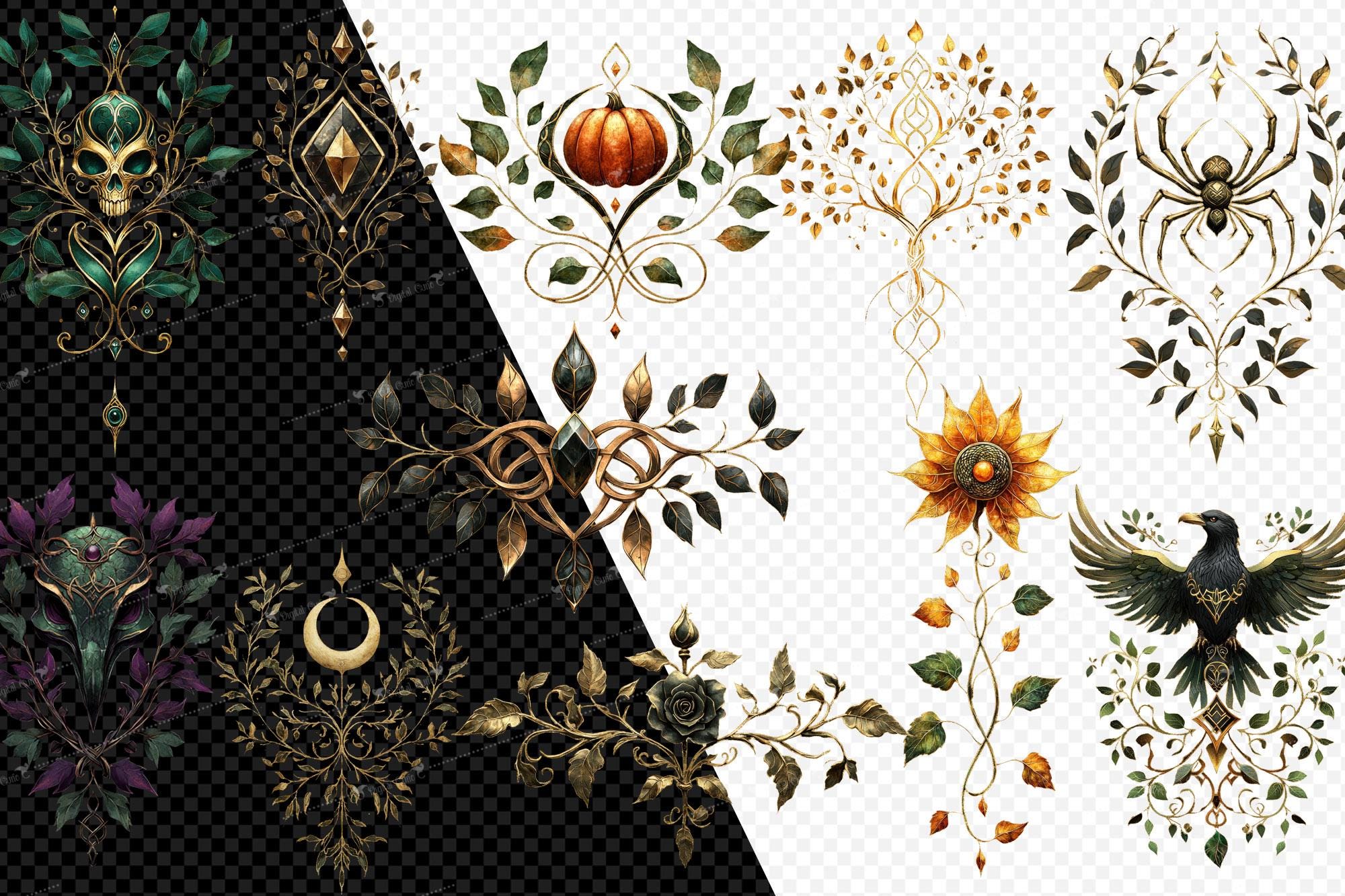 Elven Gothic Emblems - Fantasy Graphics, Halloween Clipart (PNG ...
