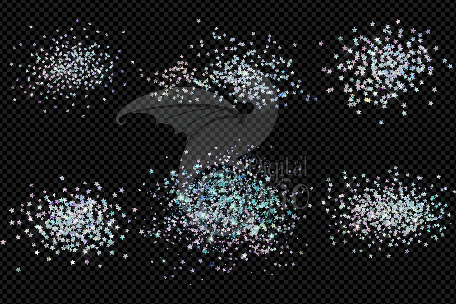 Holographic Star Glitter Overlays - Rainbow PNG Clipart (digital ...