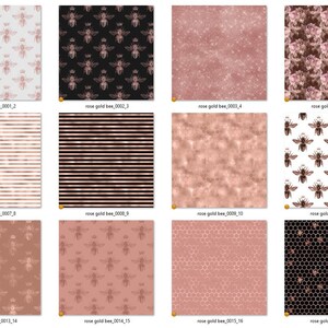Rose Gold Bee Digital Paper, Seamless Patterns, Rose Gold Honey Bee ...
