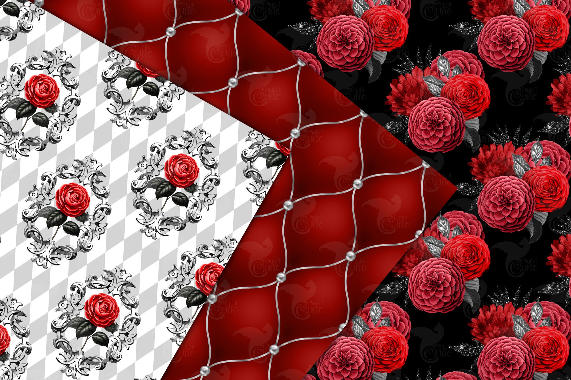 Red and Black Floral Digital Paper Seamless Gothic Rose - Etsy