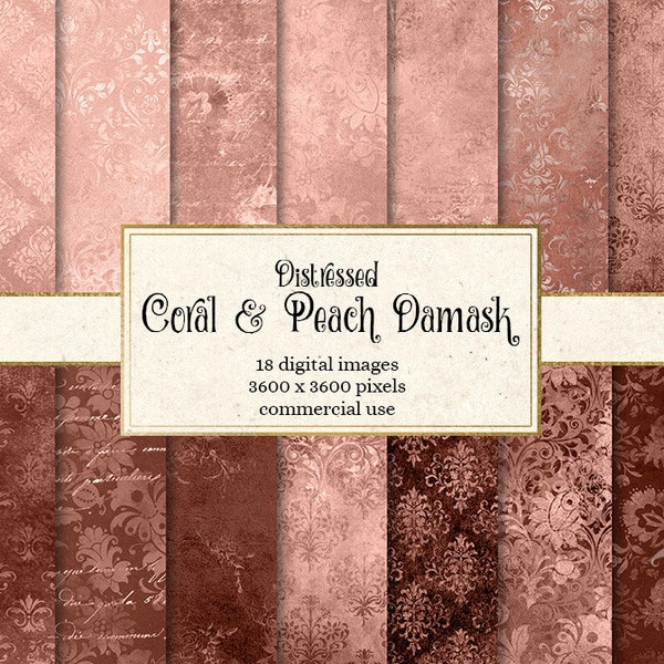 Coral Damask - Etsy
