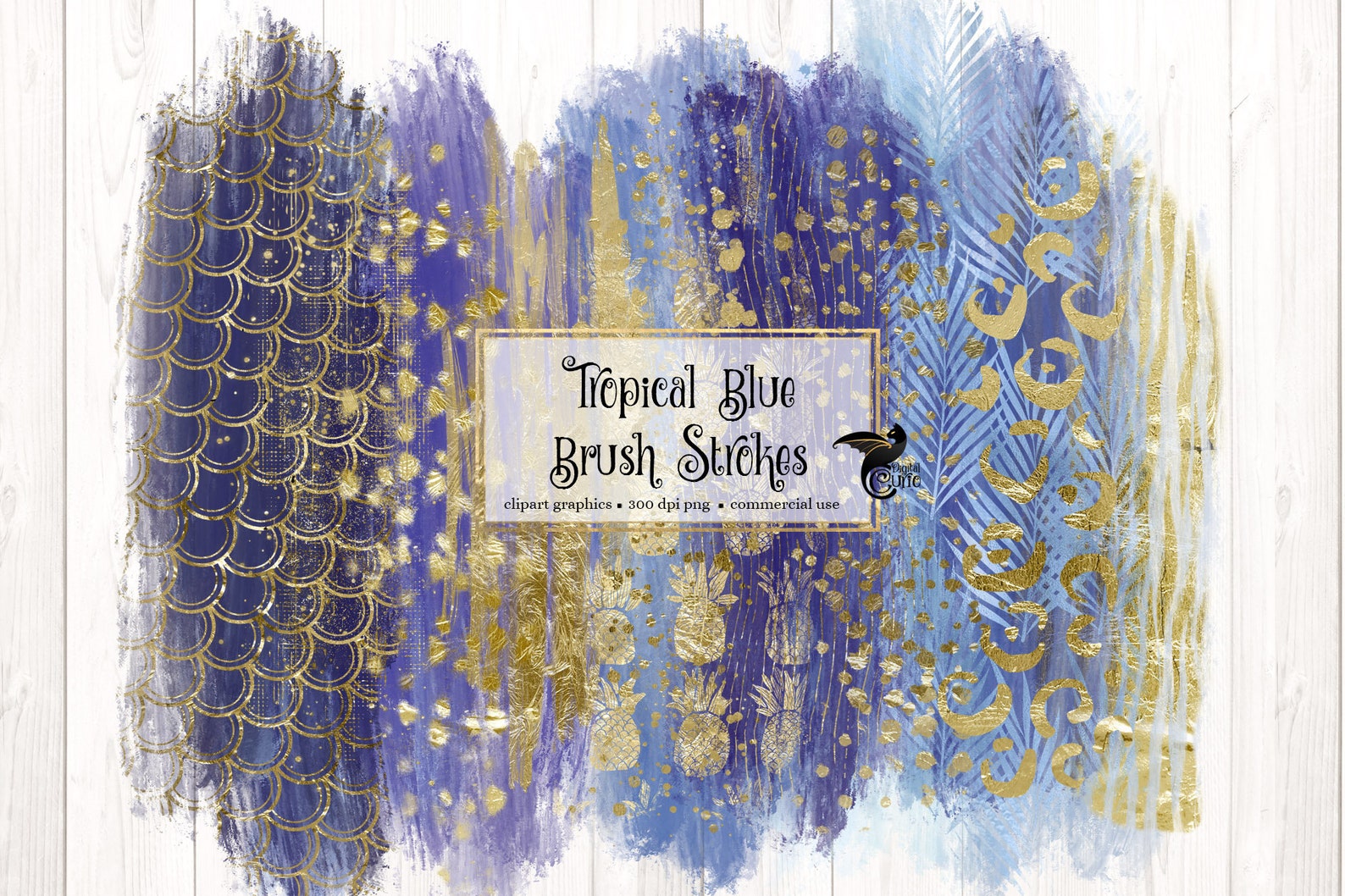 Tropical Blue Brush Strokes Clipart Safari Paint Elements in - Etsy
