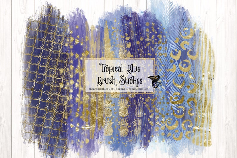 Tropical Blue Brush Strokes Clipart Safari Paint Elements in - Etsy