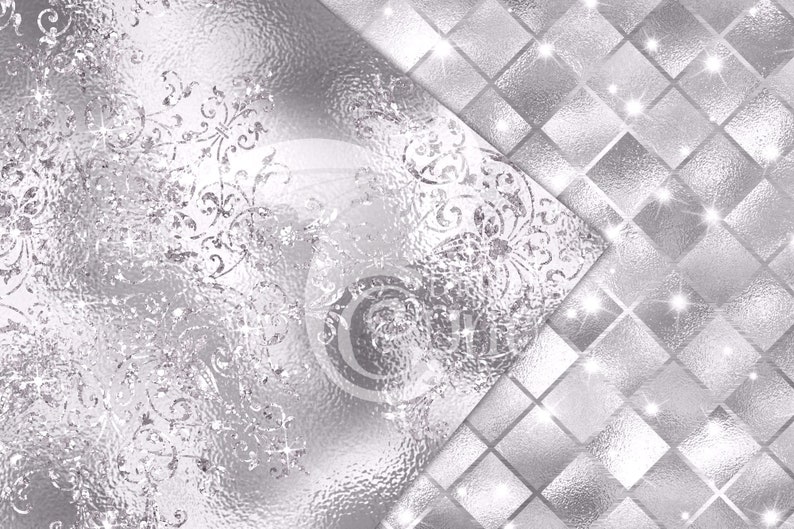 Shimmering Silver Digital Paper, Glitter Foil Textures (digital ...
