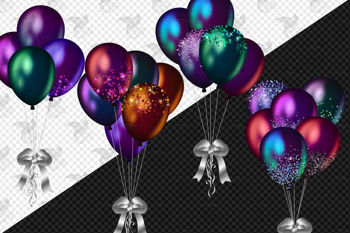 Dark Iridescent Balloons Clipart Glitter Party Clipart for - Etsy