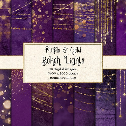 Purple and Gold Bokeh Lights Digital Paper Gold and Purple - Etsy