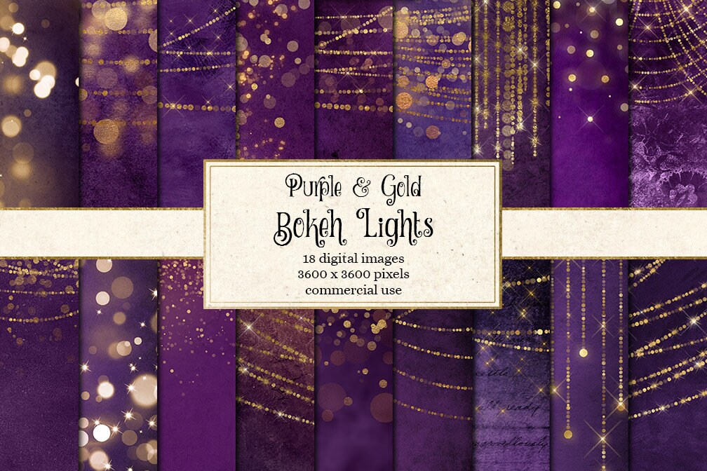 Purple and Gold Bokeh Lights Digital Paper Gold and Purple - Etsy