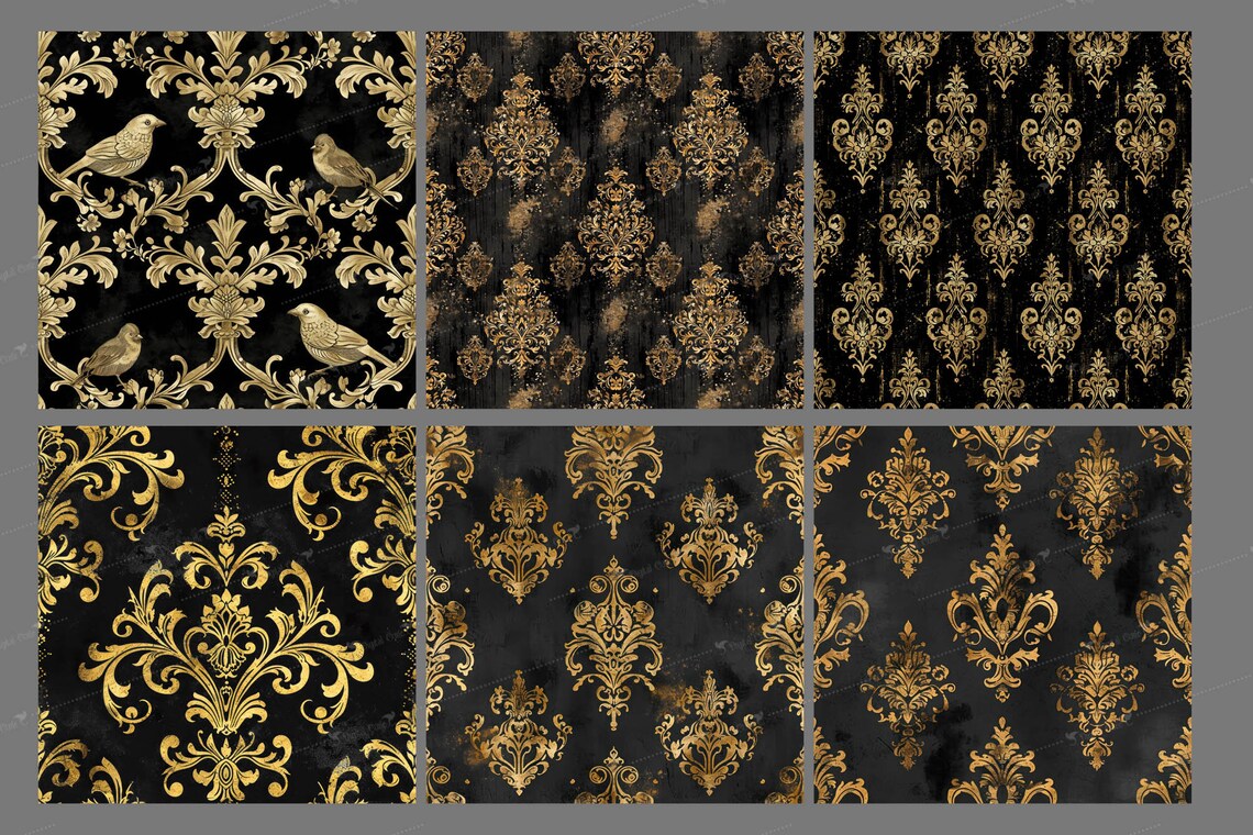 Distressed Royal Black and Gold Digital Paper - Seamless Printable ...