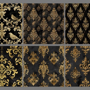 Distressed Royal Black and Gold Digital Paper - Seamless Printable ...