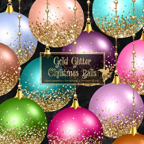 Hot Pink and Gold Christmas Ornaments Clipart Digital Glitter - Etsy