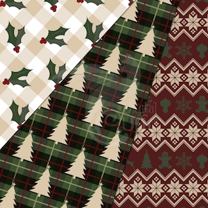 Cozy Christmas Digital Paper Set – Seamless Plaid & Festive Patterns ...