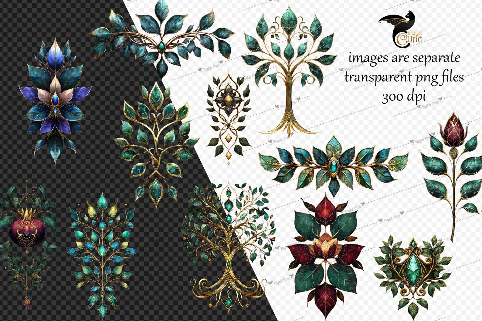 Elven Forest Emblems – Fantasy Leaf & Tree Graphics (PNG, Digital ...