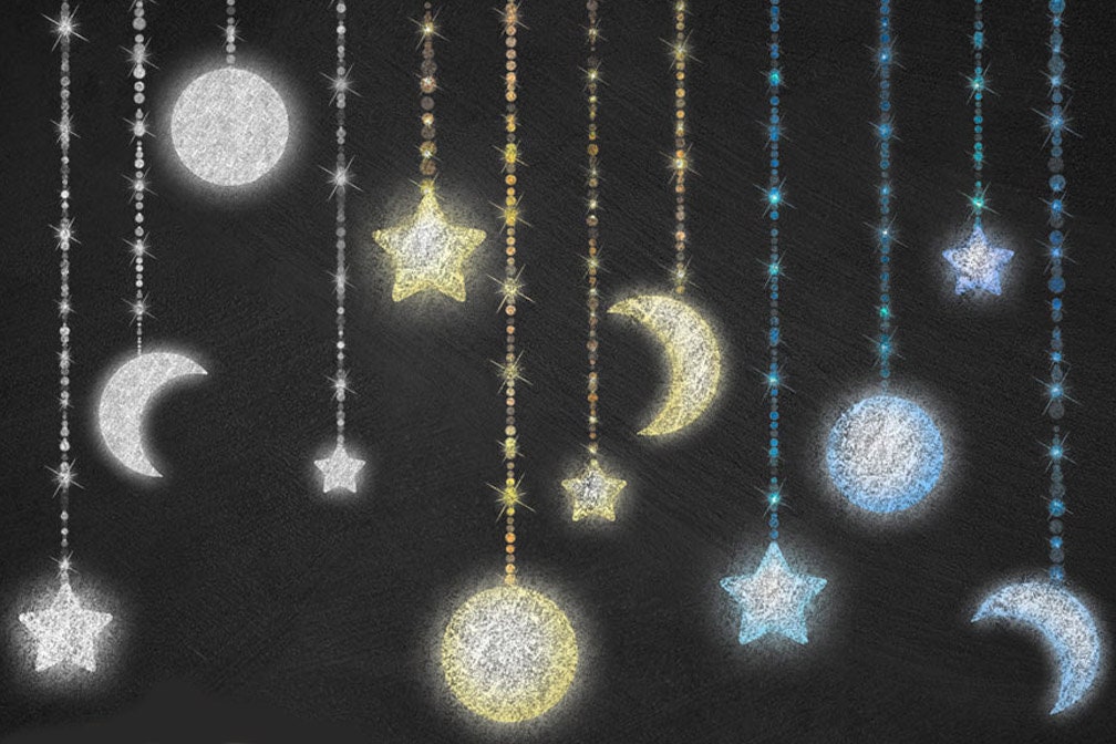 Chalkboard Celestial Clipart Moon and Stars Chalk Strings - Etsy UK