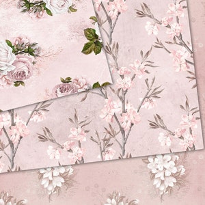 Pink Shabby Floral Digital Paper – Seamless Rustic Patterns (digital ...