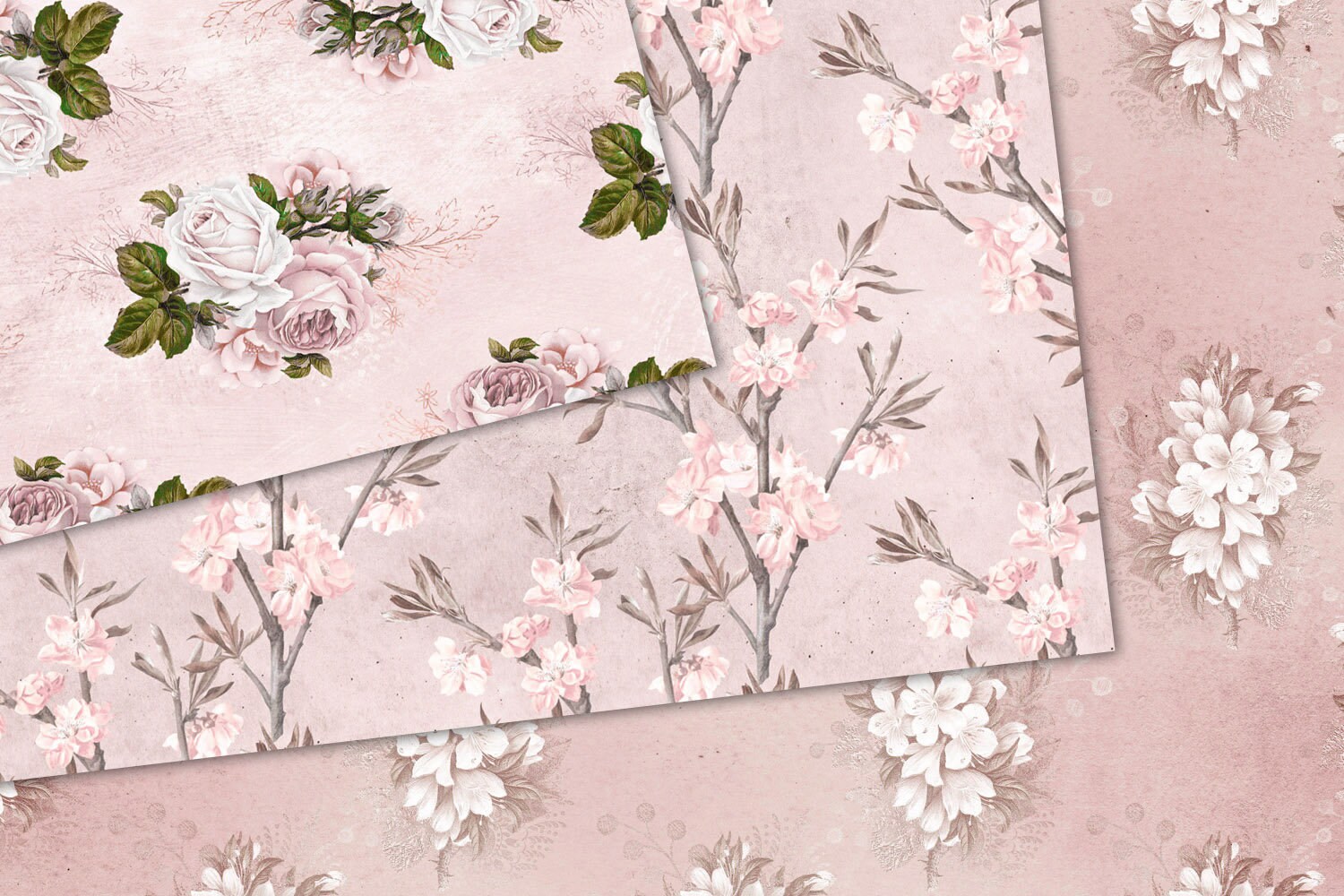 Pink Shabby Floral Digital Paper seamless shabby chic | Etsy