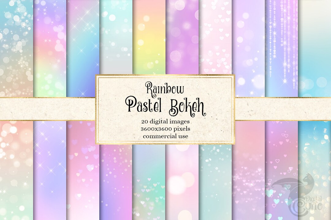 Rainbow Pastel Bokeh Digital Paper, Backgrounds in Soft Ombre Gradients ...