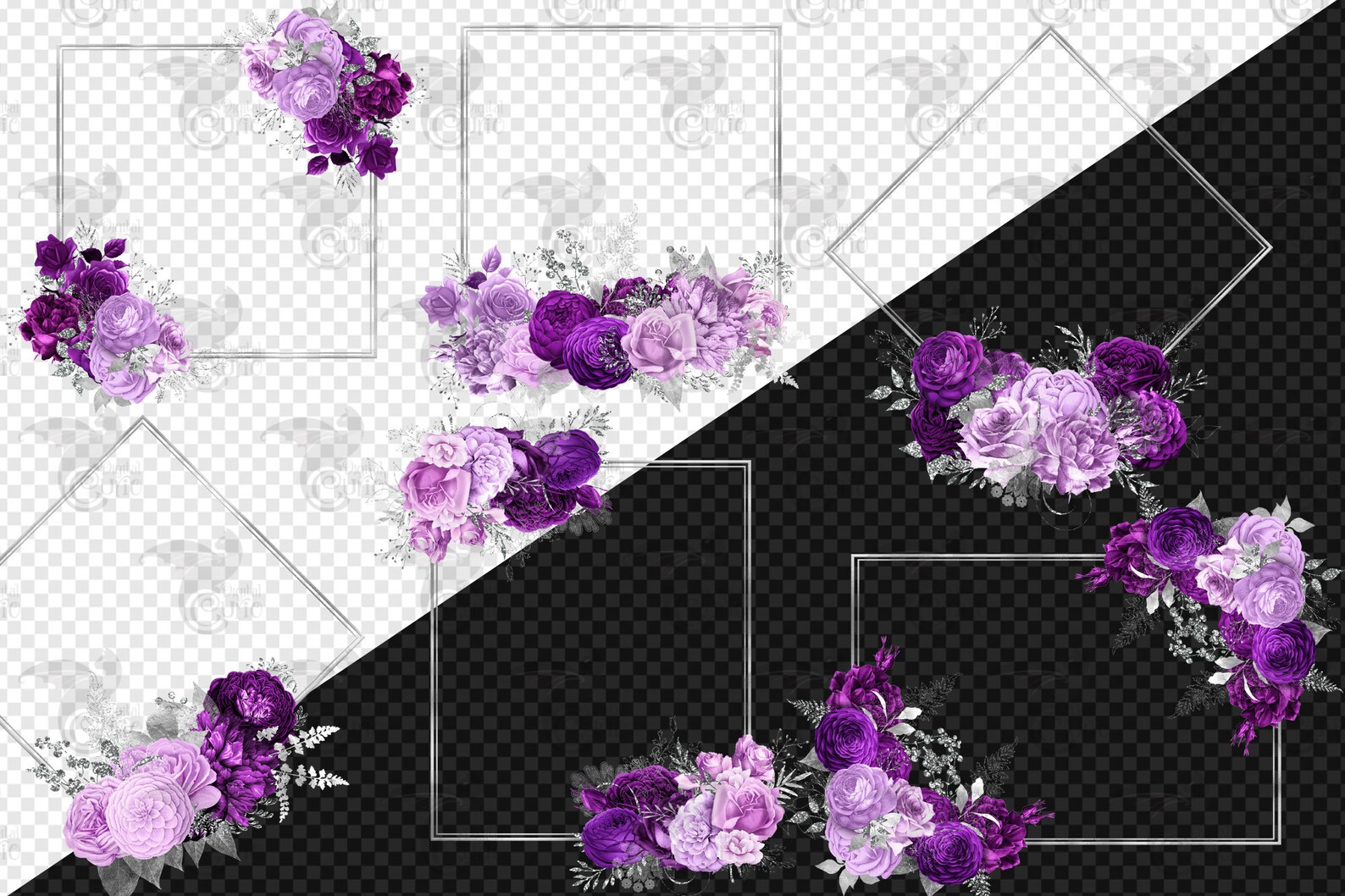 Purple and Silver Floral Frames Clipart Silver Glitter Frame - Etsy