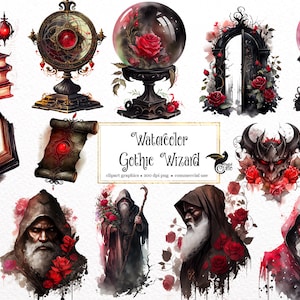 Watercolor Gothic Wizard Clipart - Dark Fantasy Watercolor Occult PNG ...