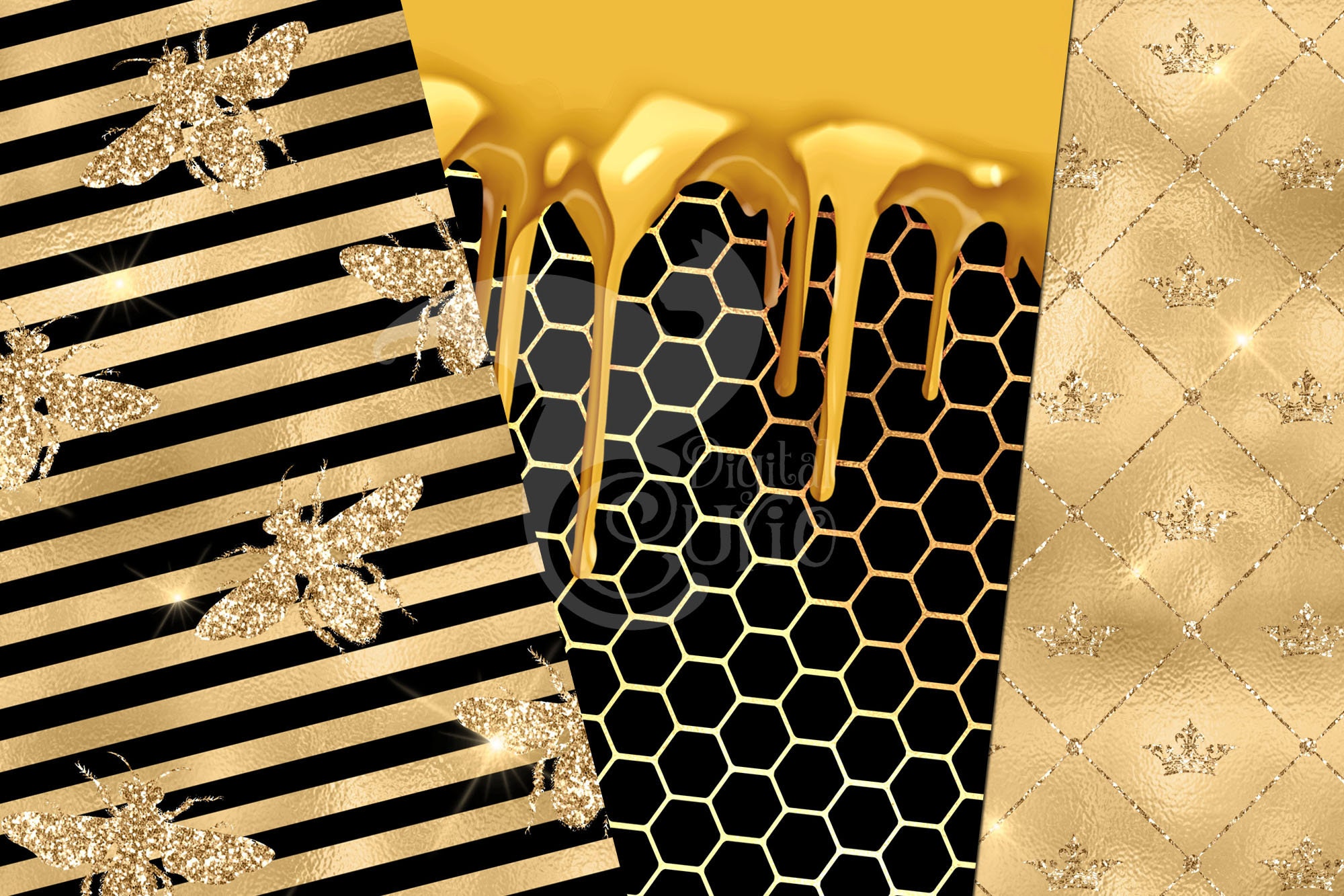 Glam Honeycomb Digital Paper, Gold Bee Seamless Patterns (digital ...