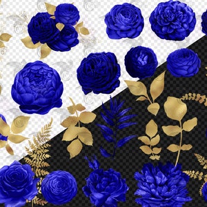 Royal Blue and Gold Floral Elements Clip Art - Digital Clipart Graphics ...