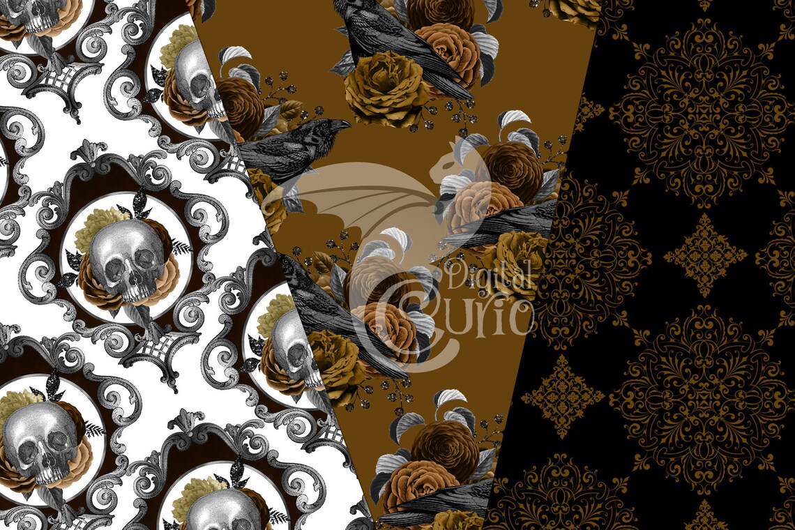 Amber Night Birds Digital Paper Gothic Scrapbook Papers - Etsy