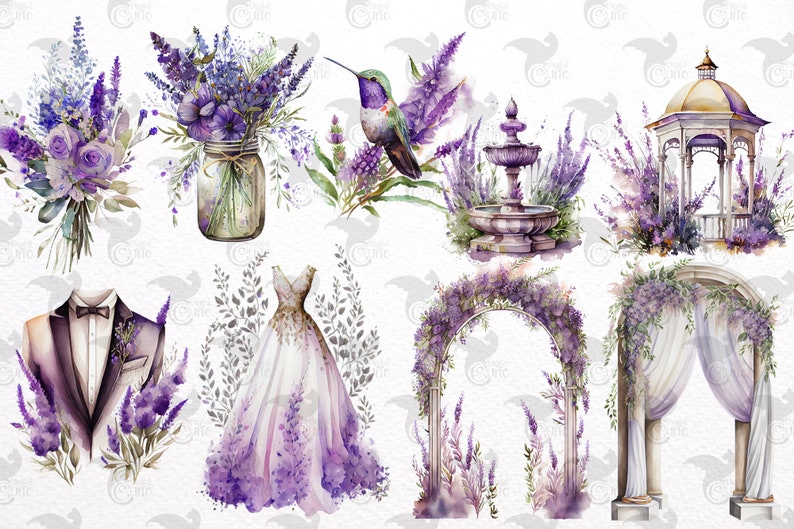 Watercolor Lavender Wedding Clipart Provence French Floral - Etsy