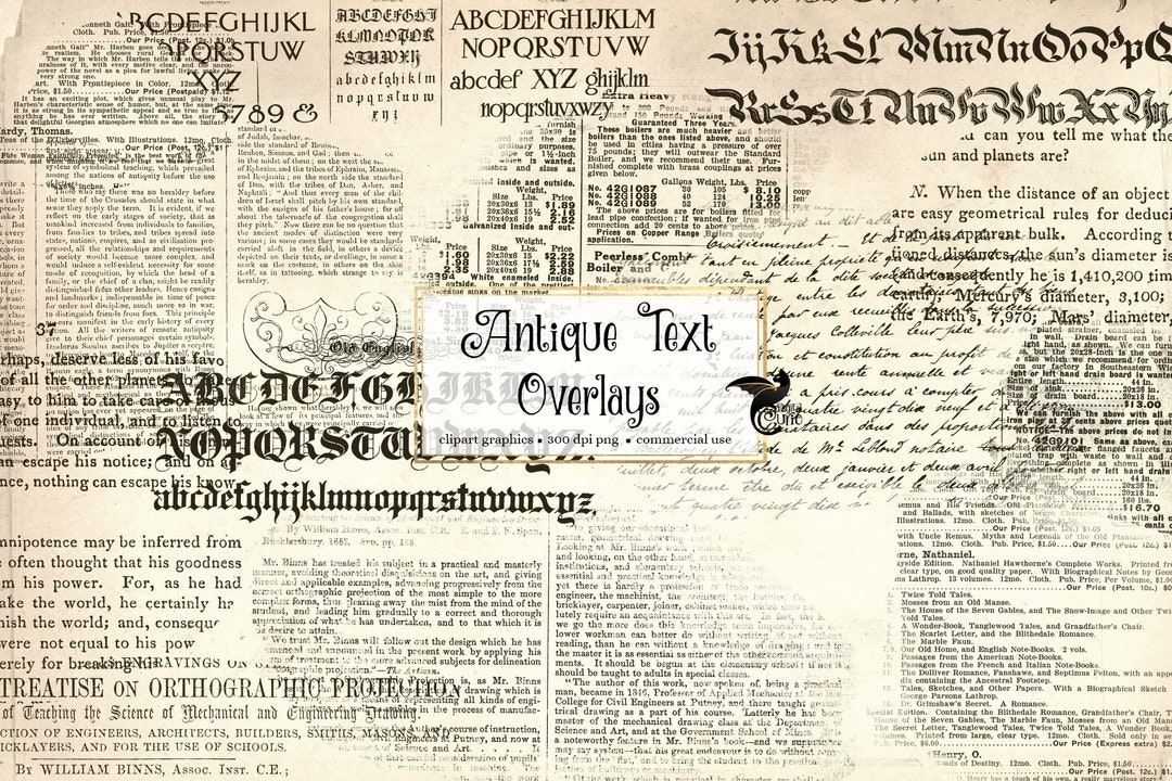 Antique Text Overlays, Digital Antique Handwriting and Newsprint PNG ...