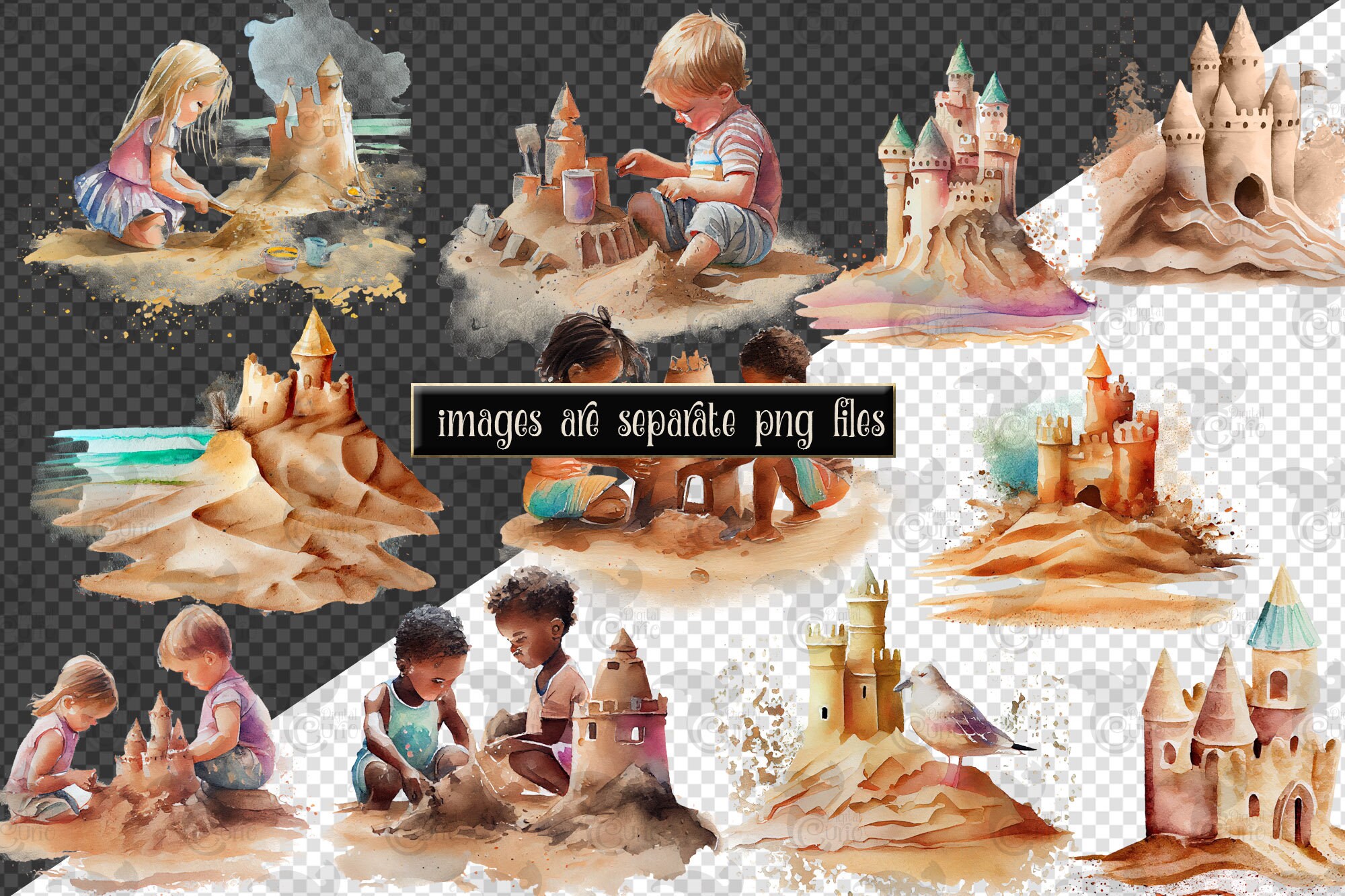 Watercolor Sandcastle Clipart Beach Day Digital Graphics for - Etsy