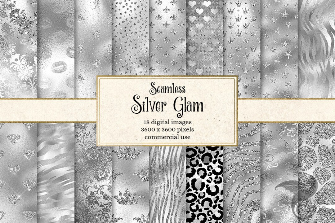 Silver Glam Digital Paper, Seamless Silver Foil Sequin Backgrounds ...