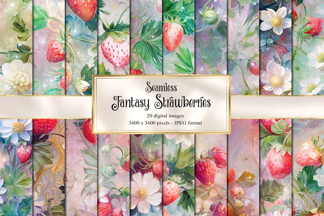 Fantasy Strawberry Digital Paper, Seamless Fruit Textures (digital ...