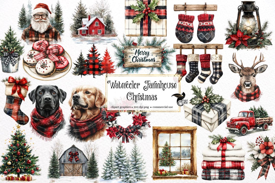 Watercolor Farmhouse Christmas 58 PNG Clipart - Rustic Country Winter ...