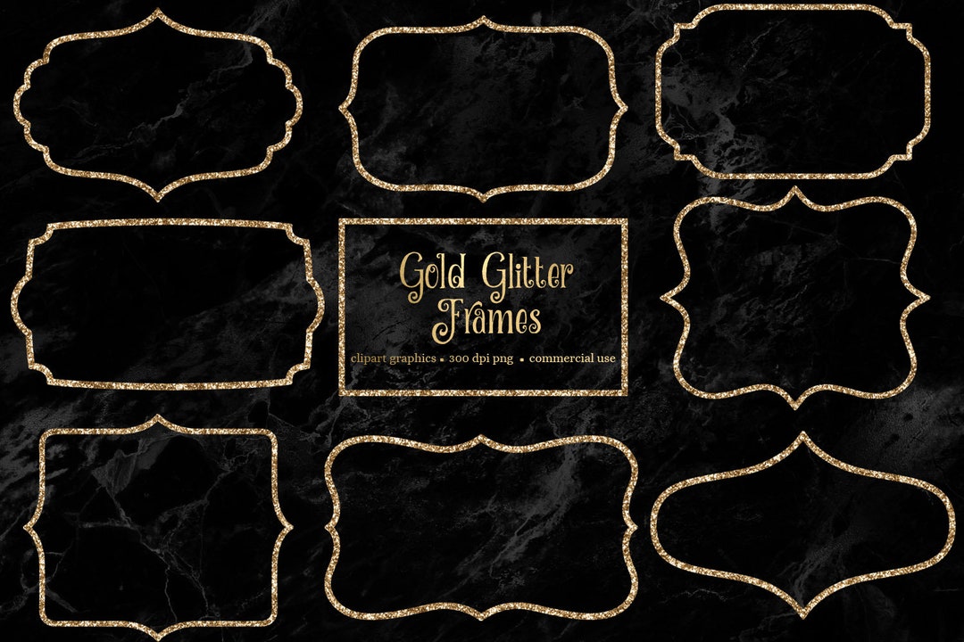 Gold Glitter Frames Clip Art, Sparkling PNG Graphics (commercial Use ...