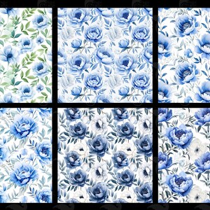 Watercolor Blue Peony Digital Paper, Seamless Floral Printable Textures ...