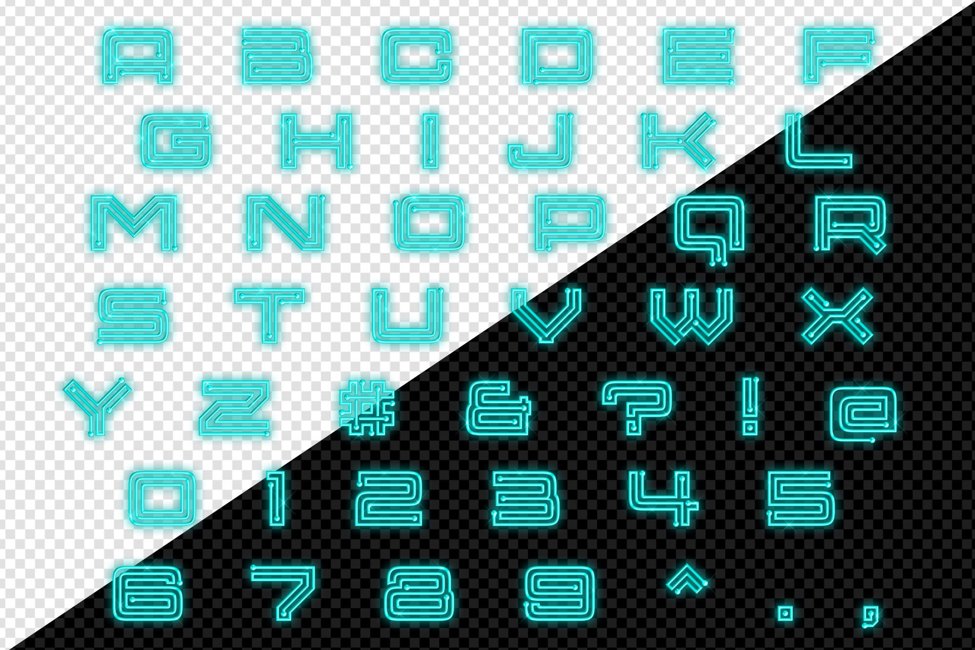 Green and Aqua Neon Alphabet Clip Art Digital Instant - Etsy Canada