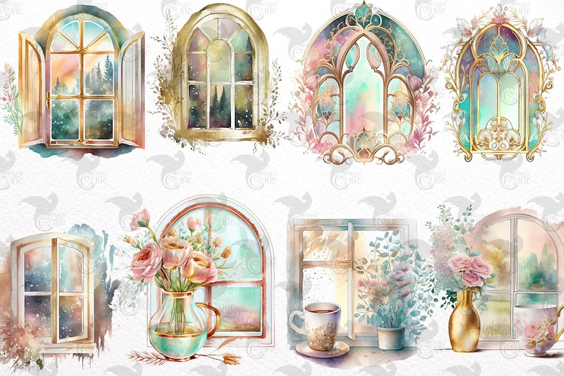 Watercolor Cottagecore Windows Clipart – Floral PNG, Commercial Use ...