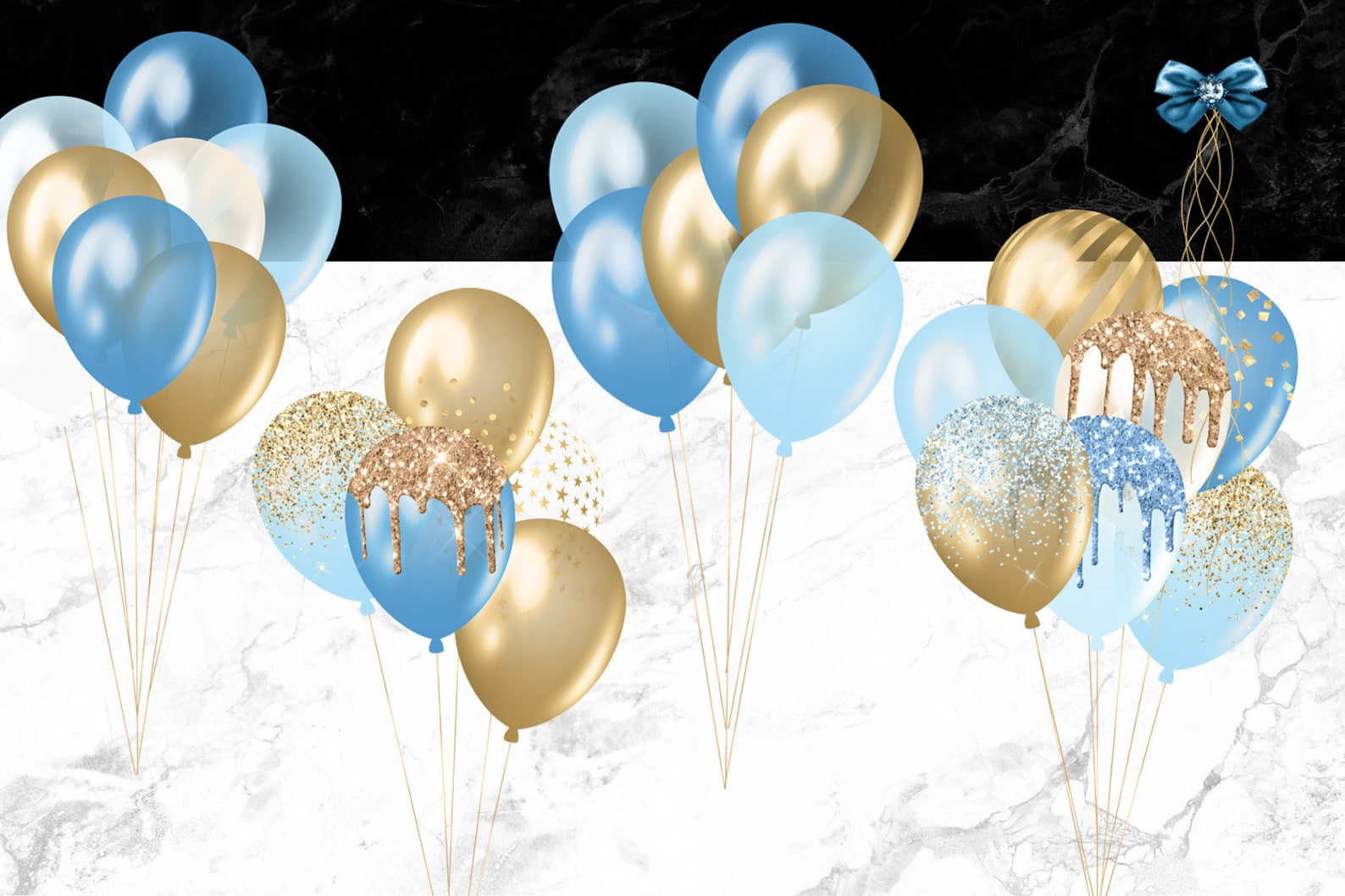Blue and Gold Balloons Clipart Glitter and Foil Confetti - Etsy
