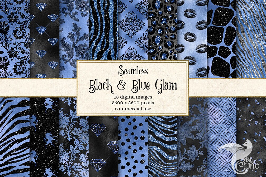 Black and Blue Glam Digital Paper Seamless Blue and Black - Etsy