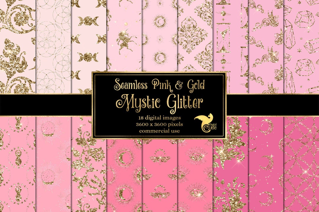 Pink and Gold Mystic Glitter Digital Paper, Seamless Patterns With ...
